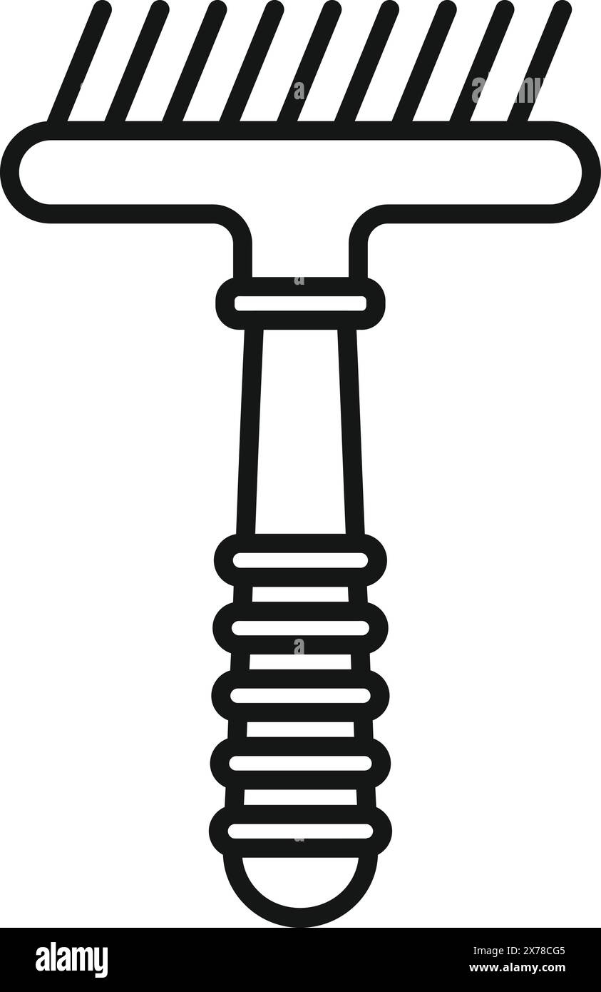 Black and white vector outline of a garden rake, suitable for ...