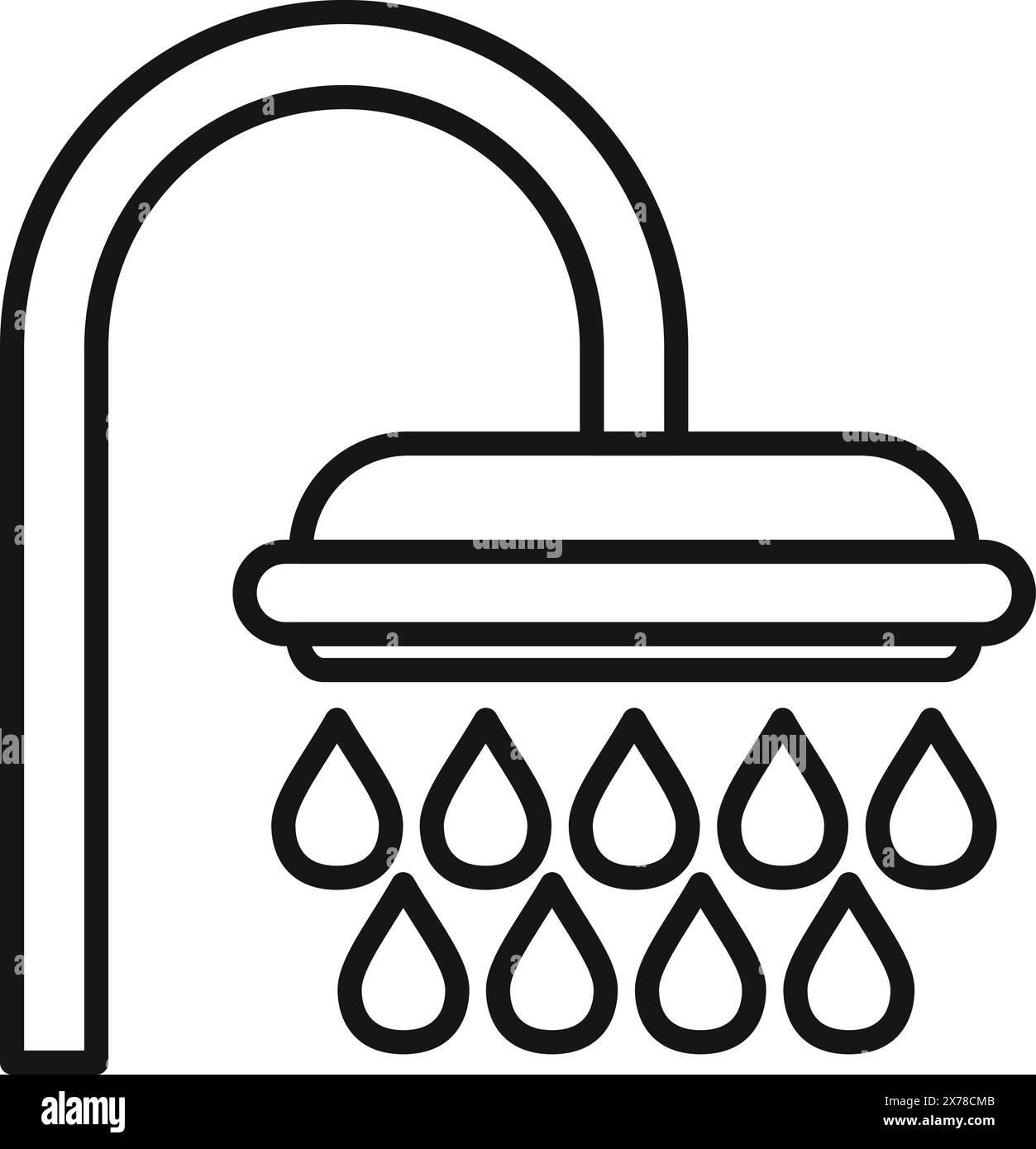 Vector illustration depicting a simple showerhead icon with flowing ...