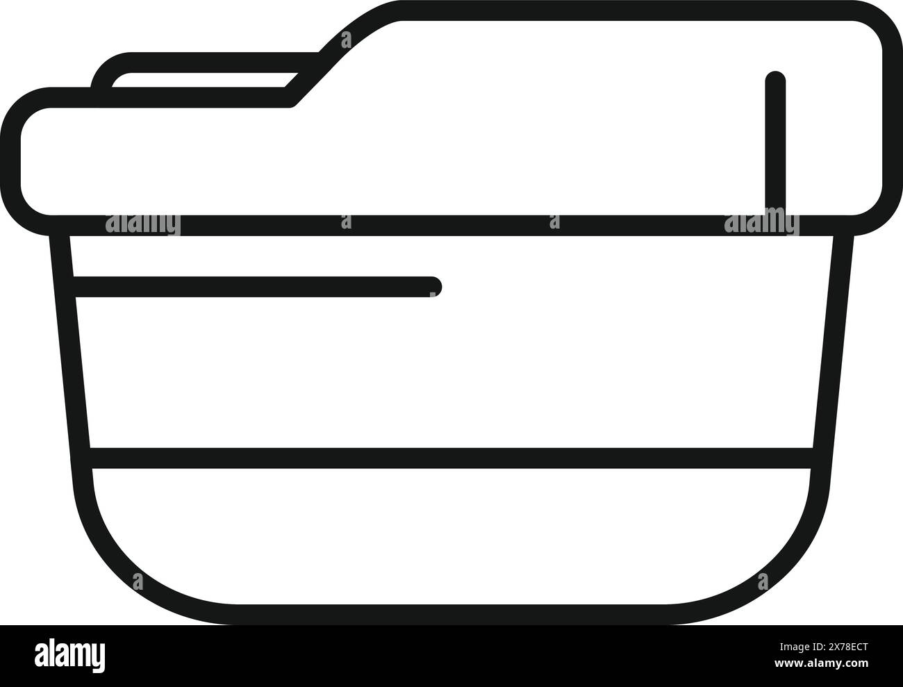 Minimalist black and white line drawing of a portable plastic basin ...