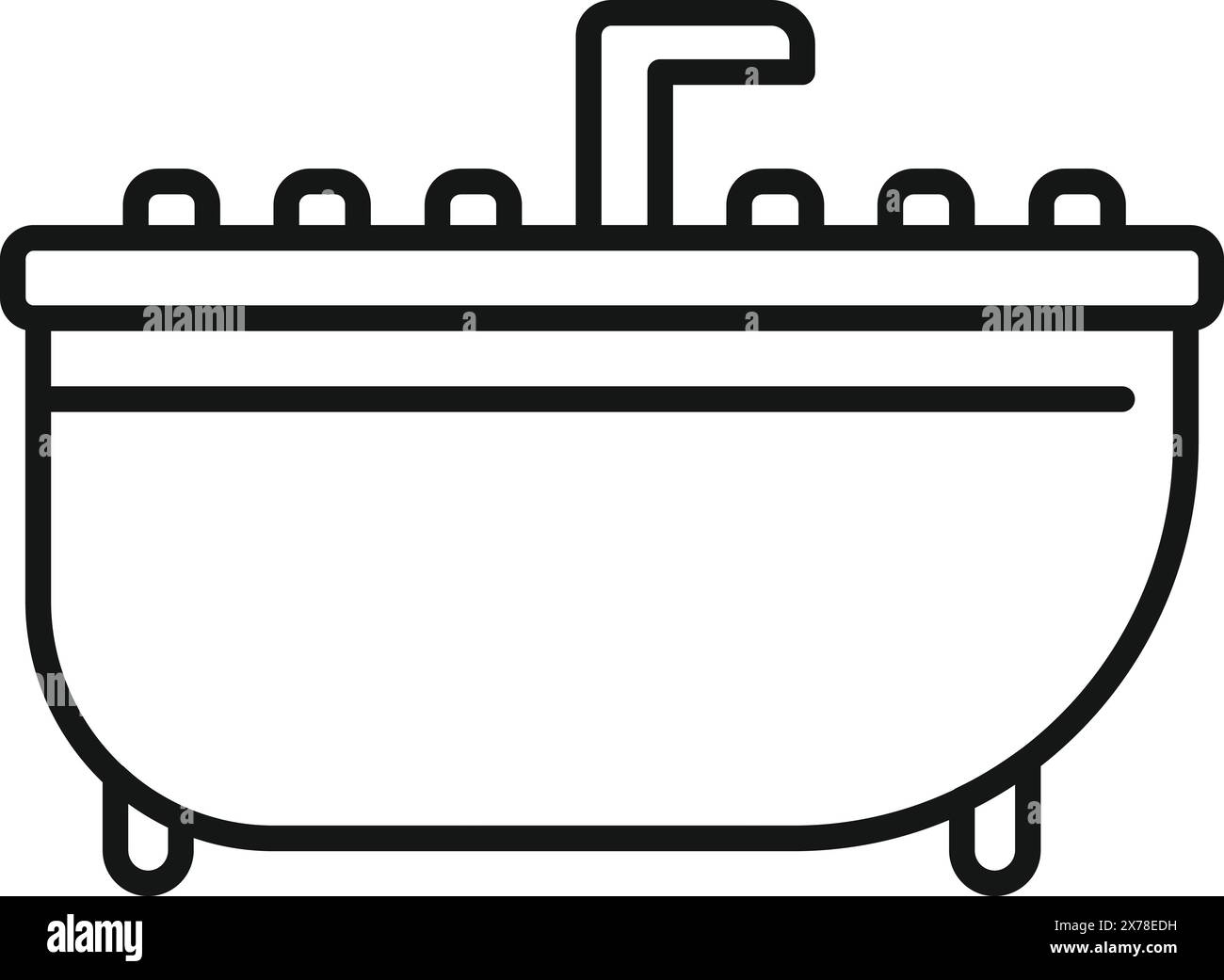 Simple black line art representing a traditional bathtub with faucets ...