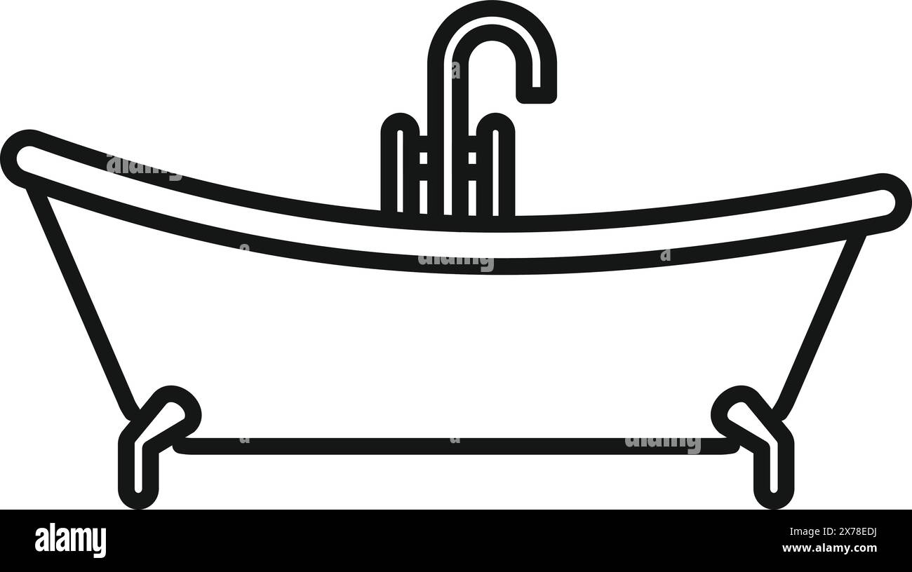 Vintage Clawfoot Bathtub Line Icon In Simple And Minimalistic Drawing Style For Bathroom