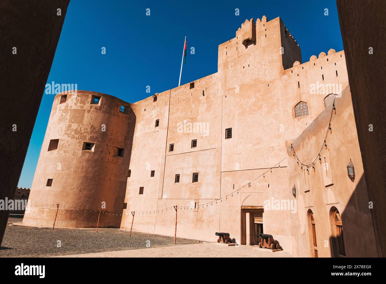 exterior walls of Jabreen Castle, Oman. Built in 1675, from mud brick ...