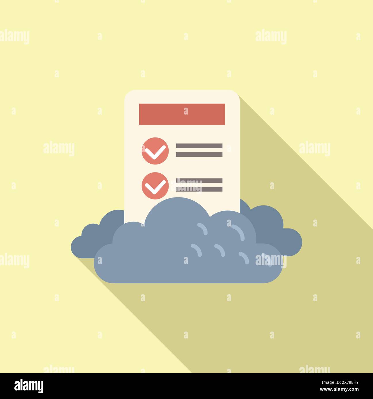 Cloud document icon illustration with flat design and check marks. Representing modern cloud ...