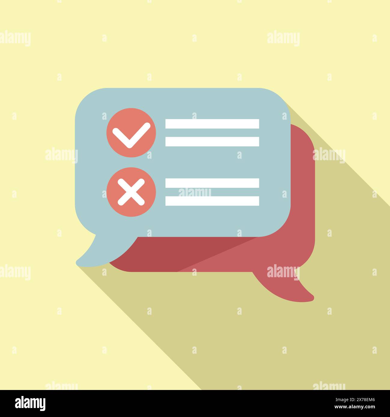 Graphic illustration of a message bubble with checkmark and cross ...