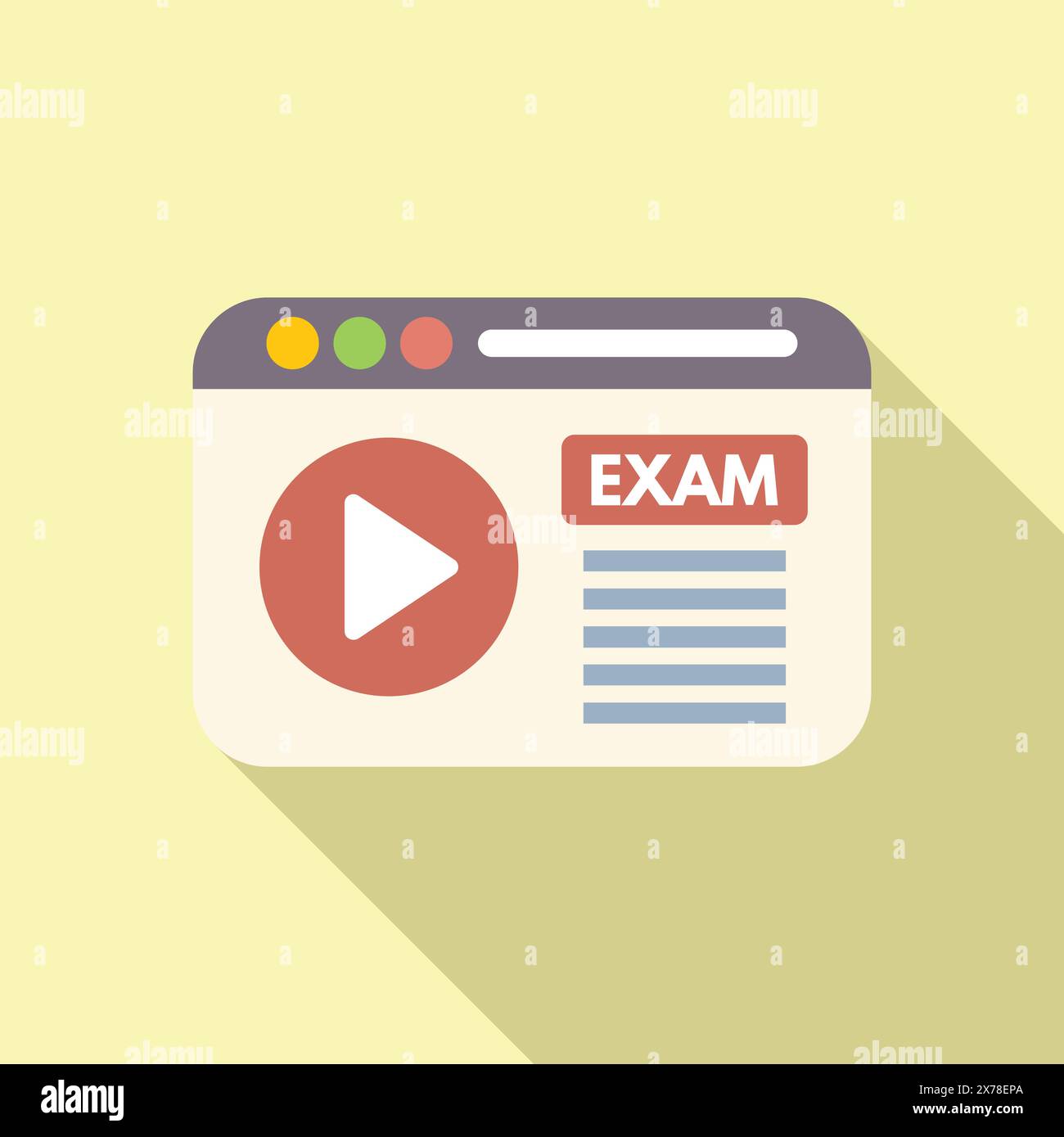 Flat design of a web browser window displaying an online exam page ...