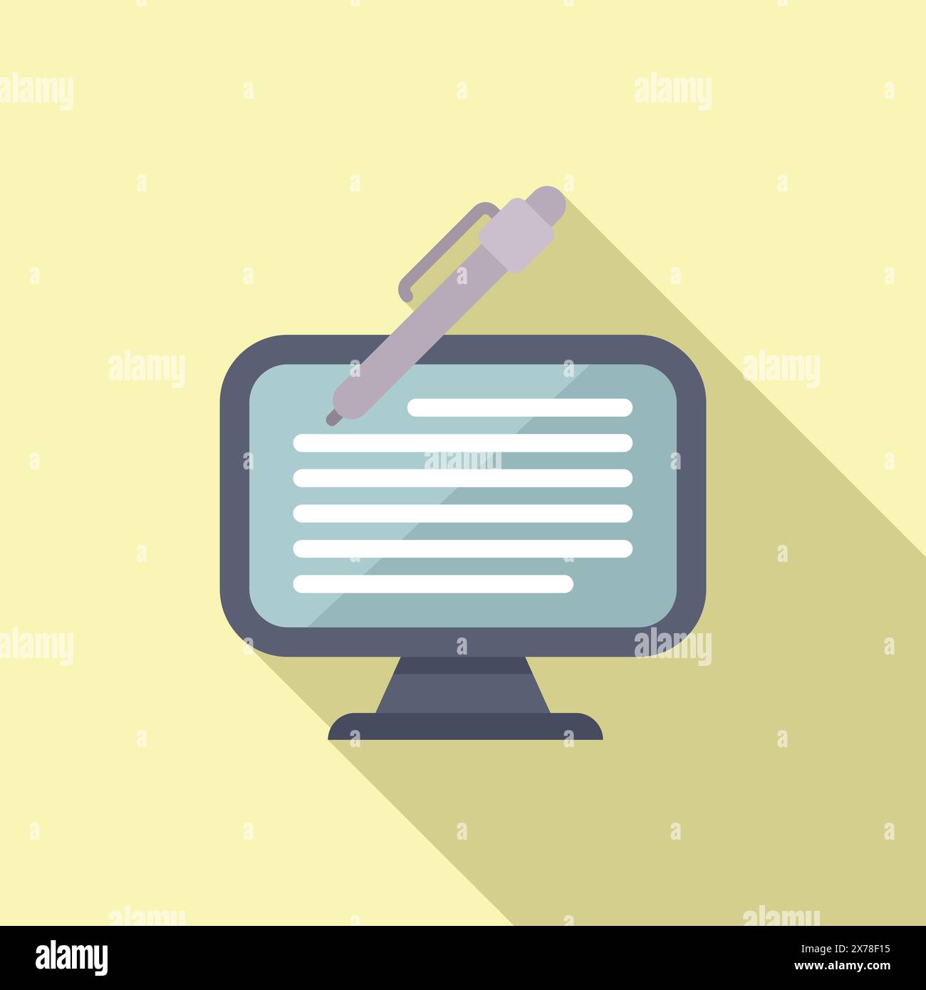 Illustration of a monitor with a document on screen and an editing pen ...