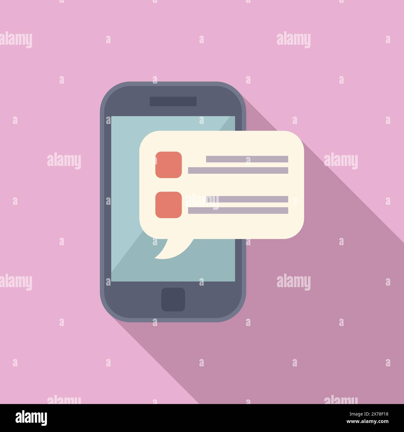 Minimalist vector illustration of a mobile phone displaying message ...