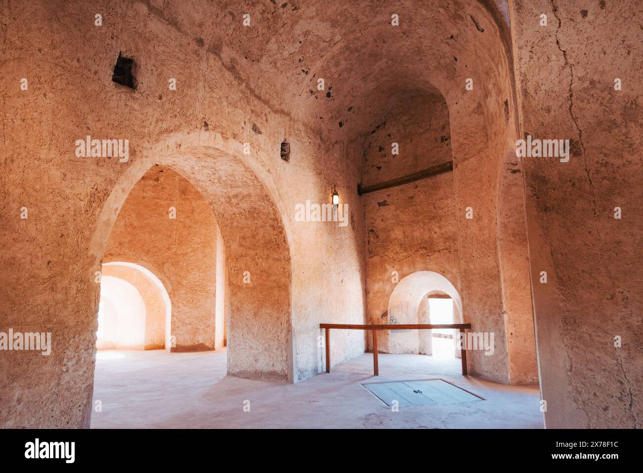 arched structures inside Jabreen Castle, Oman. Built in 1675, from mud ...