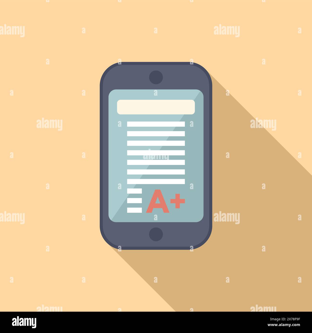 Vector illustration of an a plus grade on a smartphone display ...