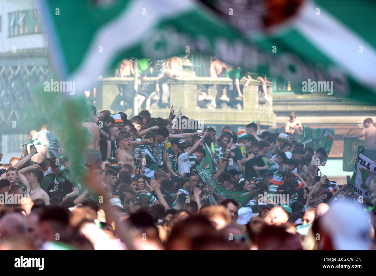 Celtic fans celebrate after winning the cinch Premiership in the city ...