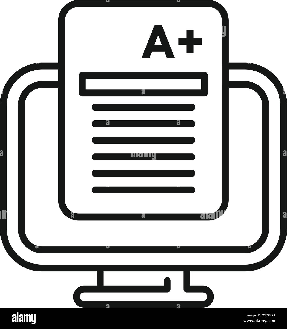 Black and white line art illustration of a computer monitor displaying ...