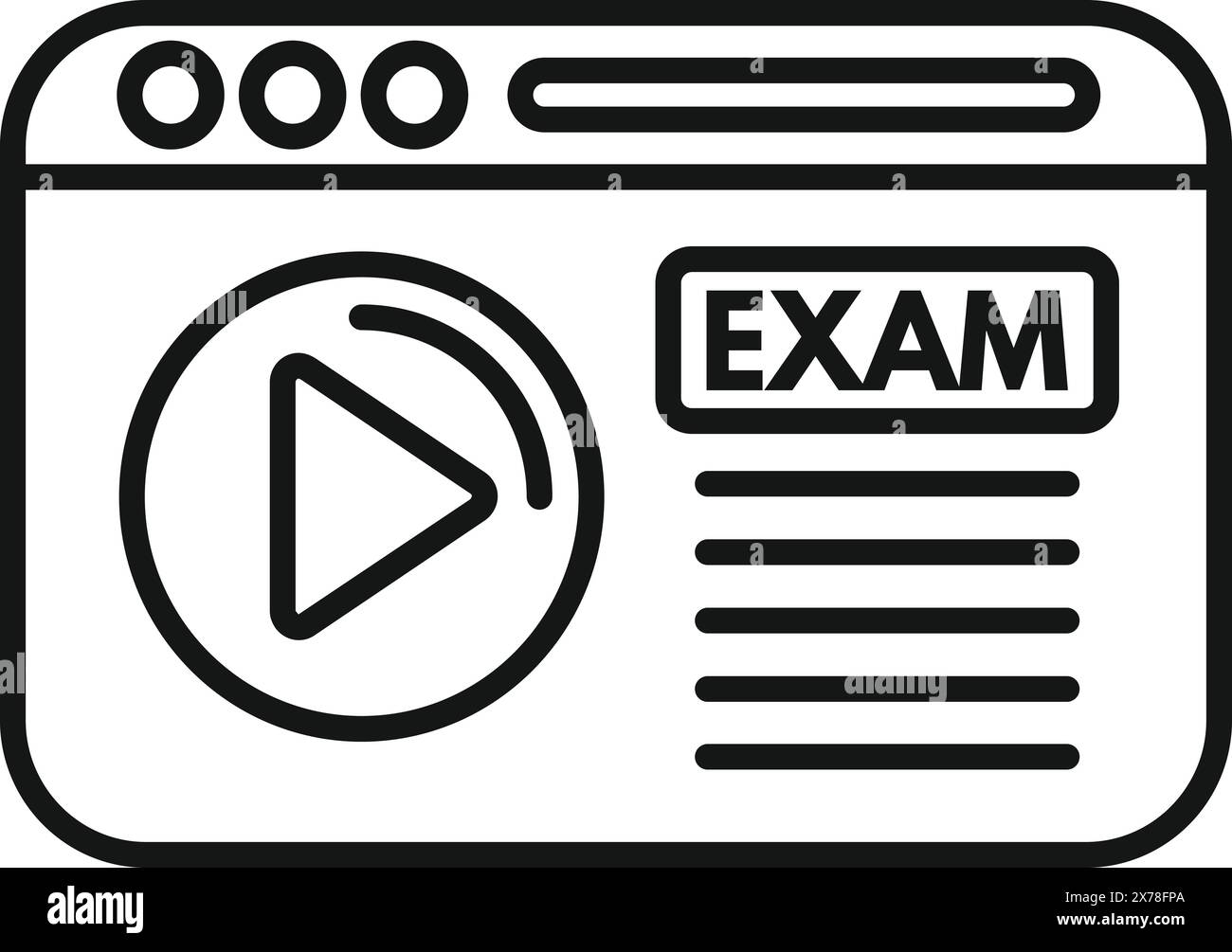 Simplified black and white icon representing an online examination ...
