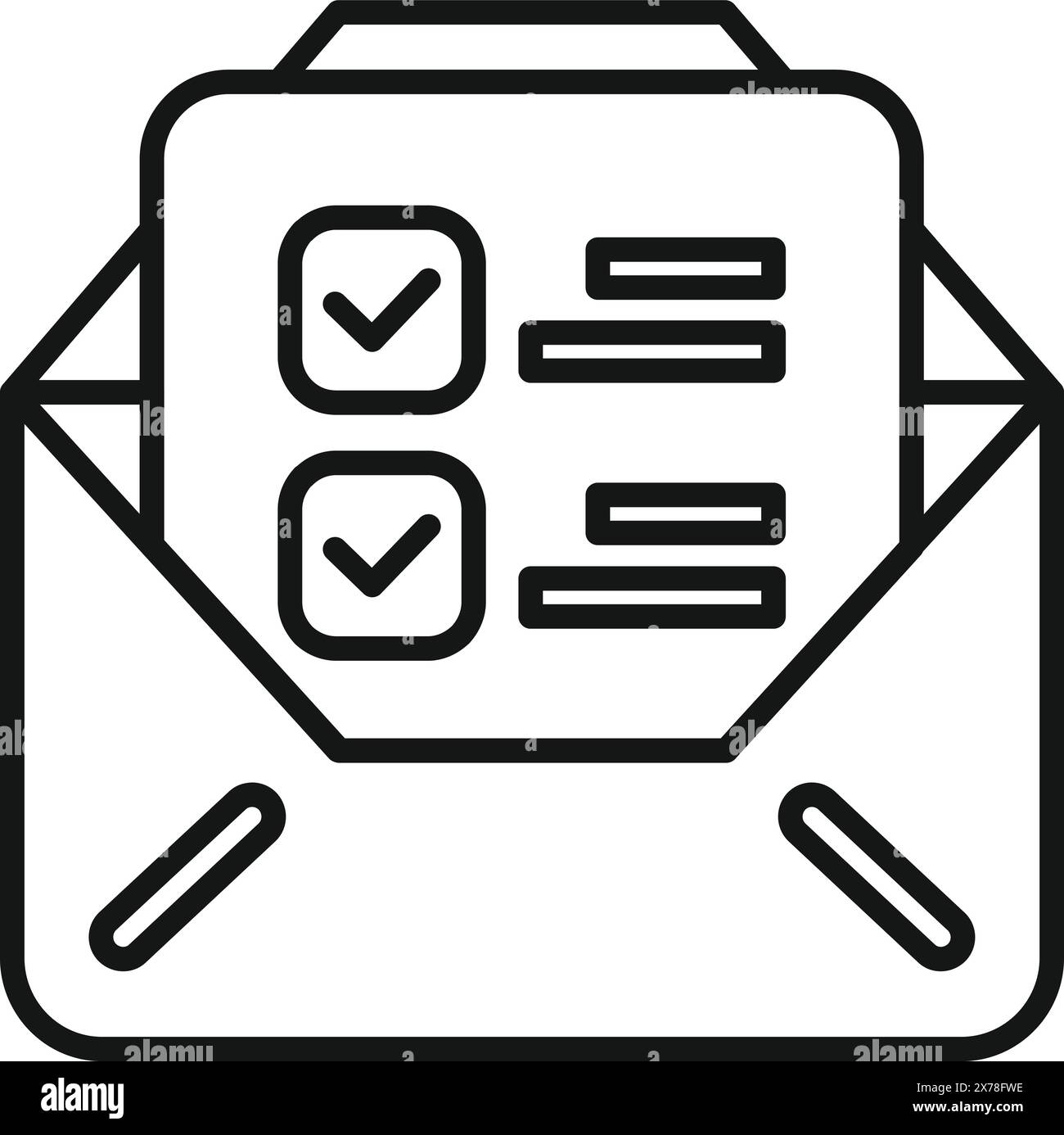 Outlined vector icon representing a checklist within an envelope ...