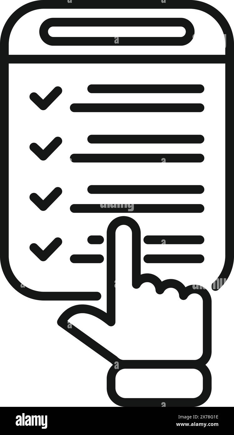 Minimalistic checklist completion icon in black and white vector line ...