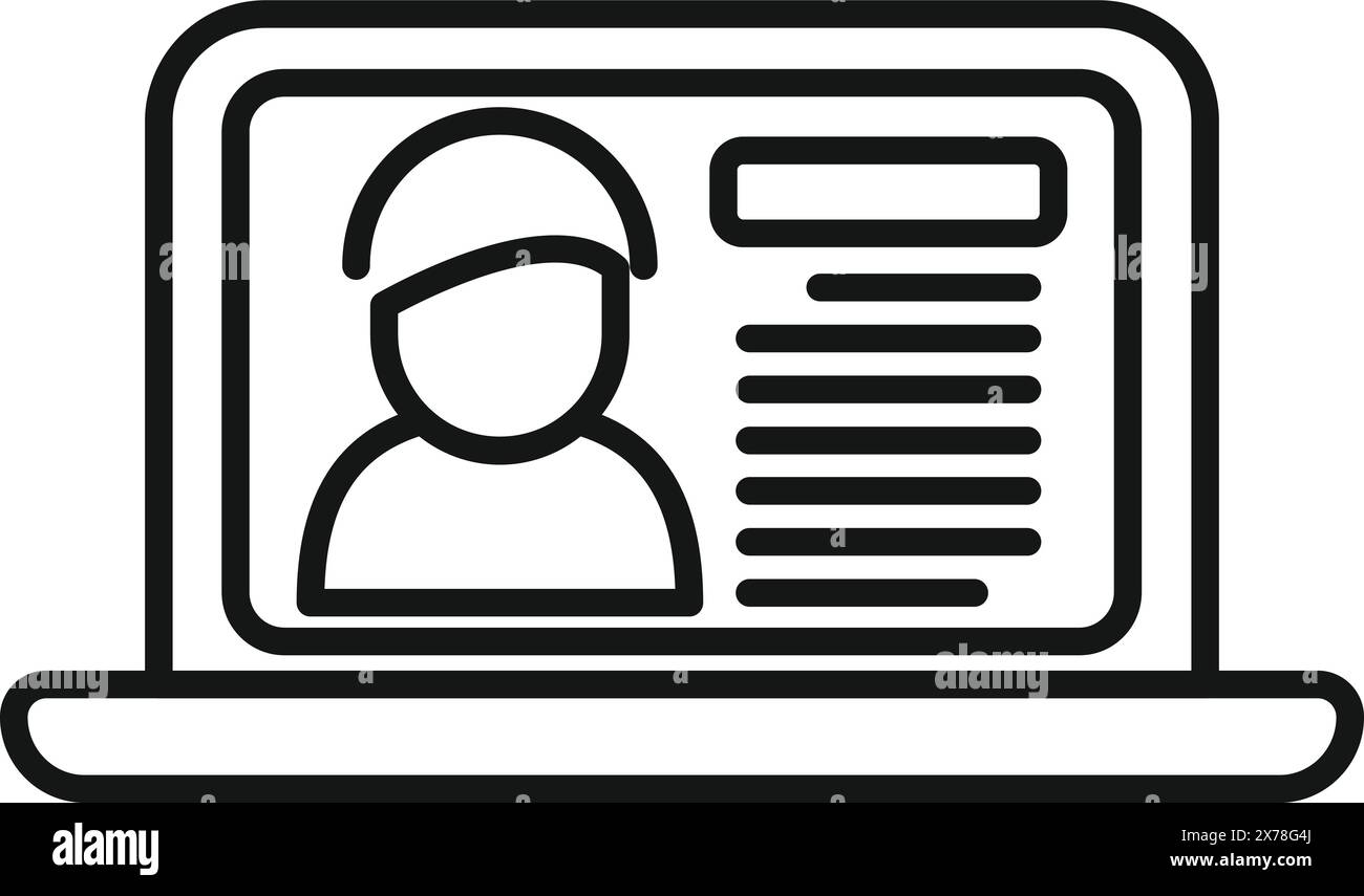 Illustration of a laptop displaying a user's profile, ideal for digital identity concepts Stock ...