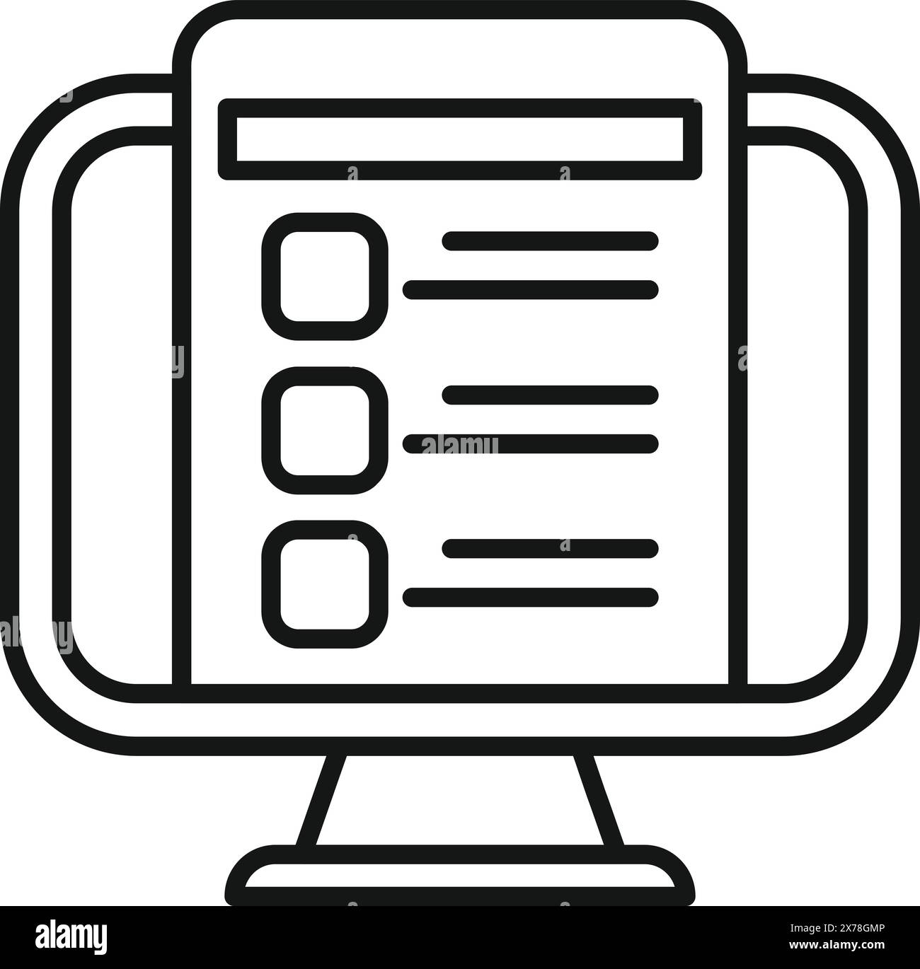Vector black outline icon depicting an online survey or questionnaire ...