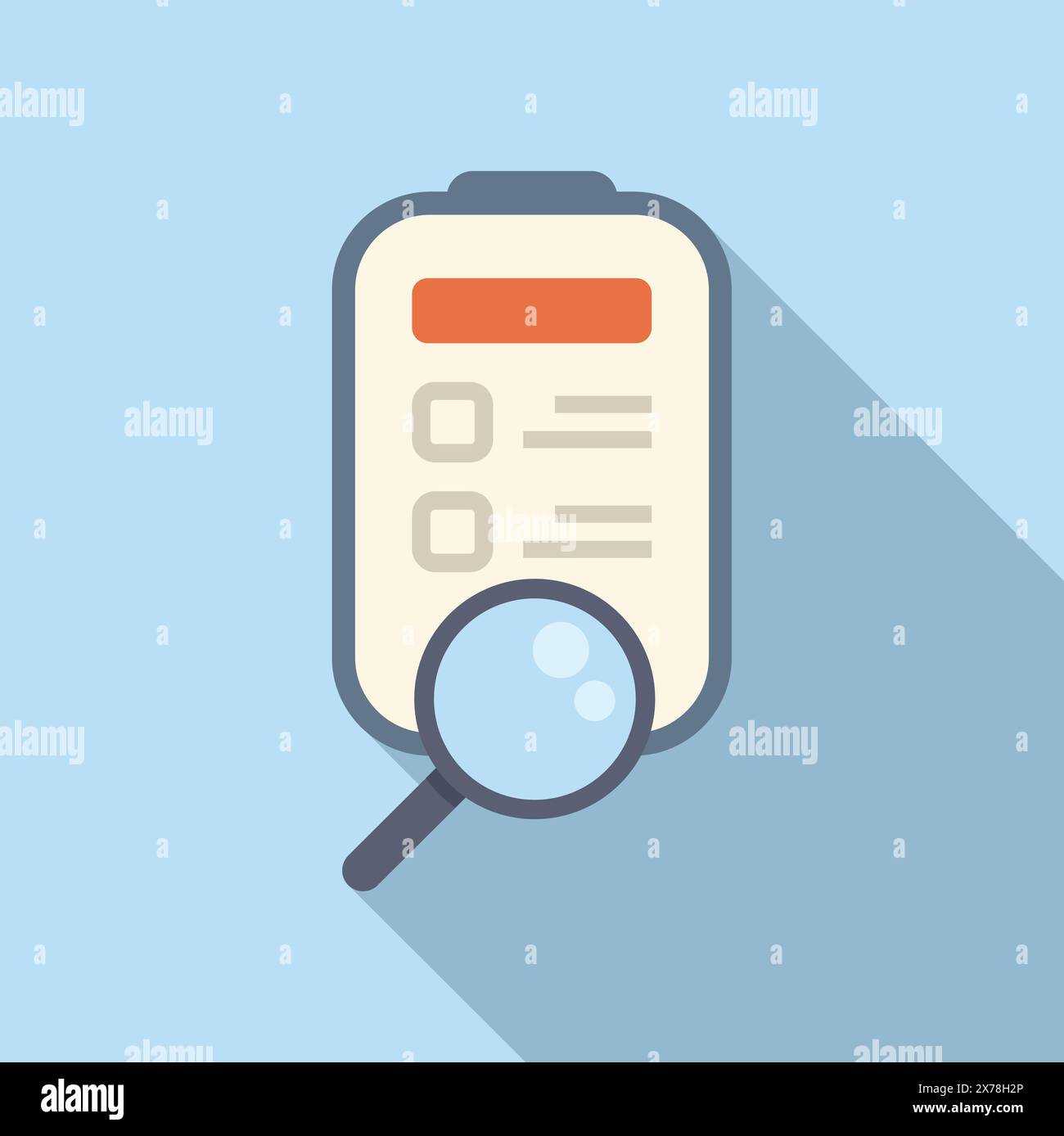 Vector illustration of a clipboard and magnifying glass, symbolizing medical examination Stock ...