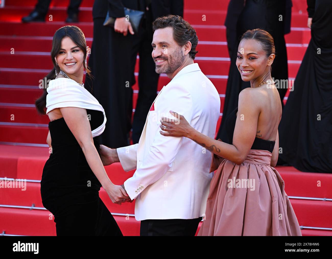 Cannes, France. May 18th, 2024. Selena Gomez, dgar Ram’rez and Zoe Saldana arriving at the ...