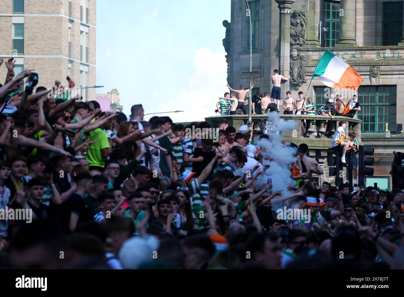 Celtic fans celebrate after winning the cinch Premiership in the city ...