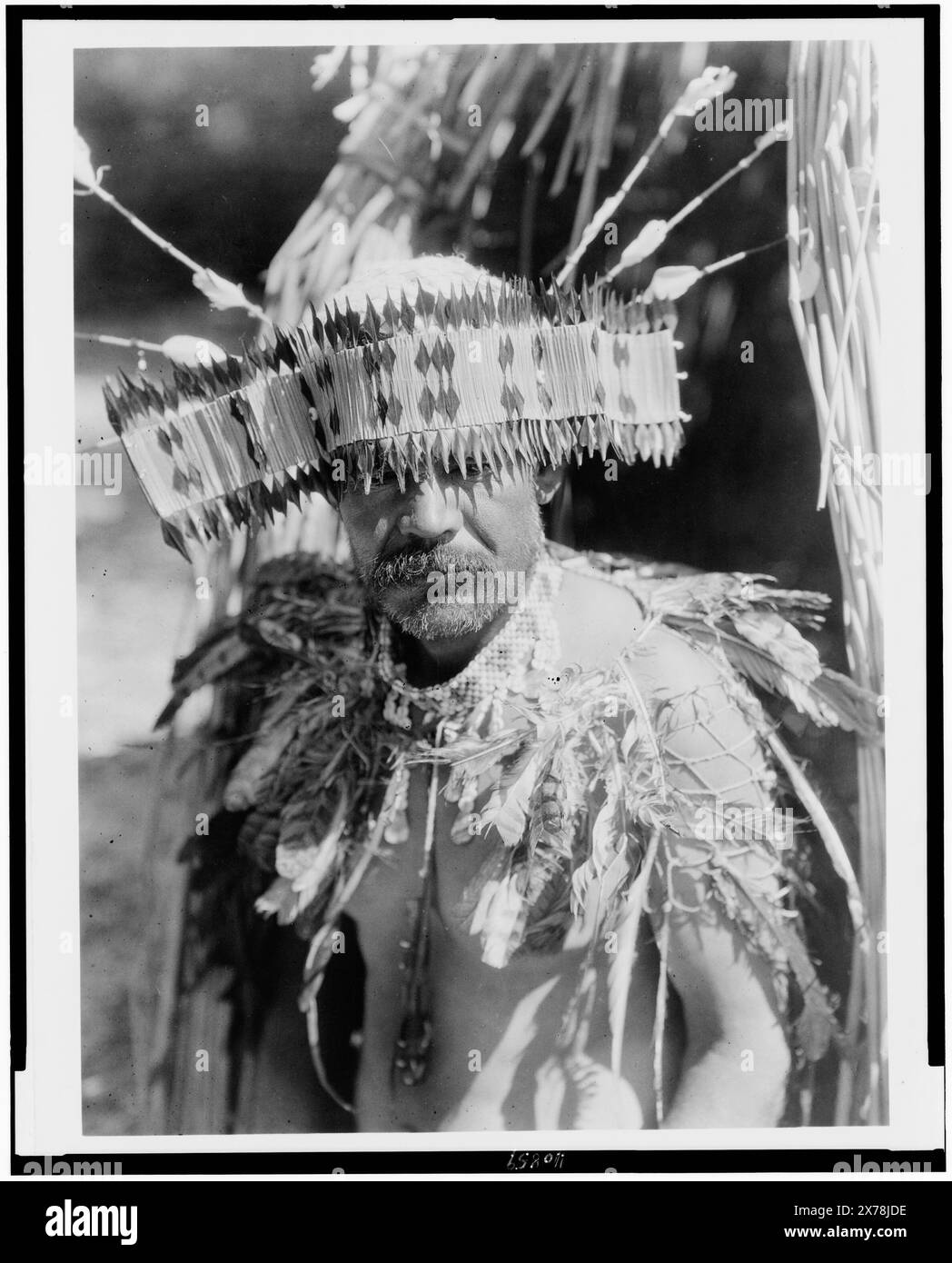 Man in Pomo dance costume, half-length portrait, facing front, Edward S ...