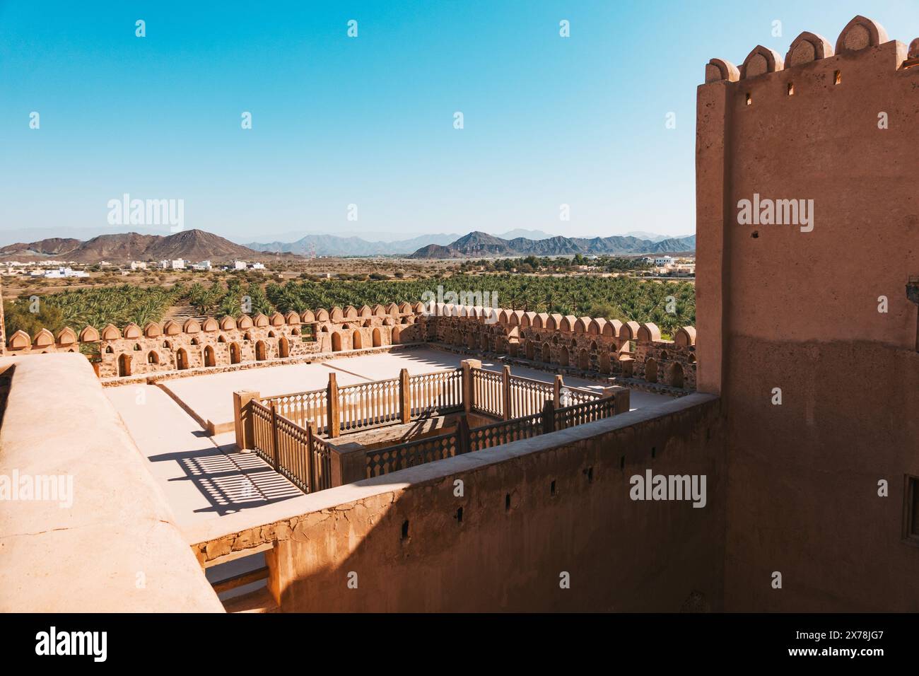 Courtyard and defensive walls of Jabreen Castle in Oman, overlooking ...