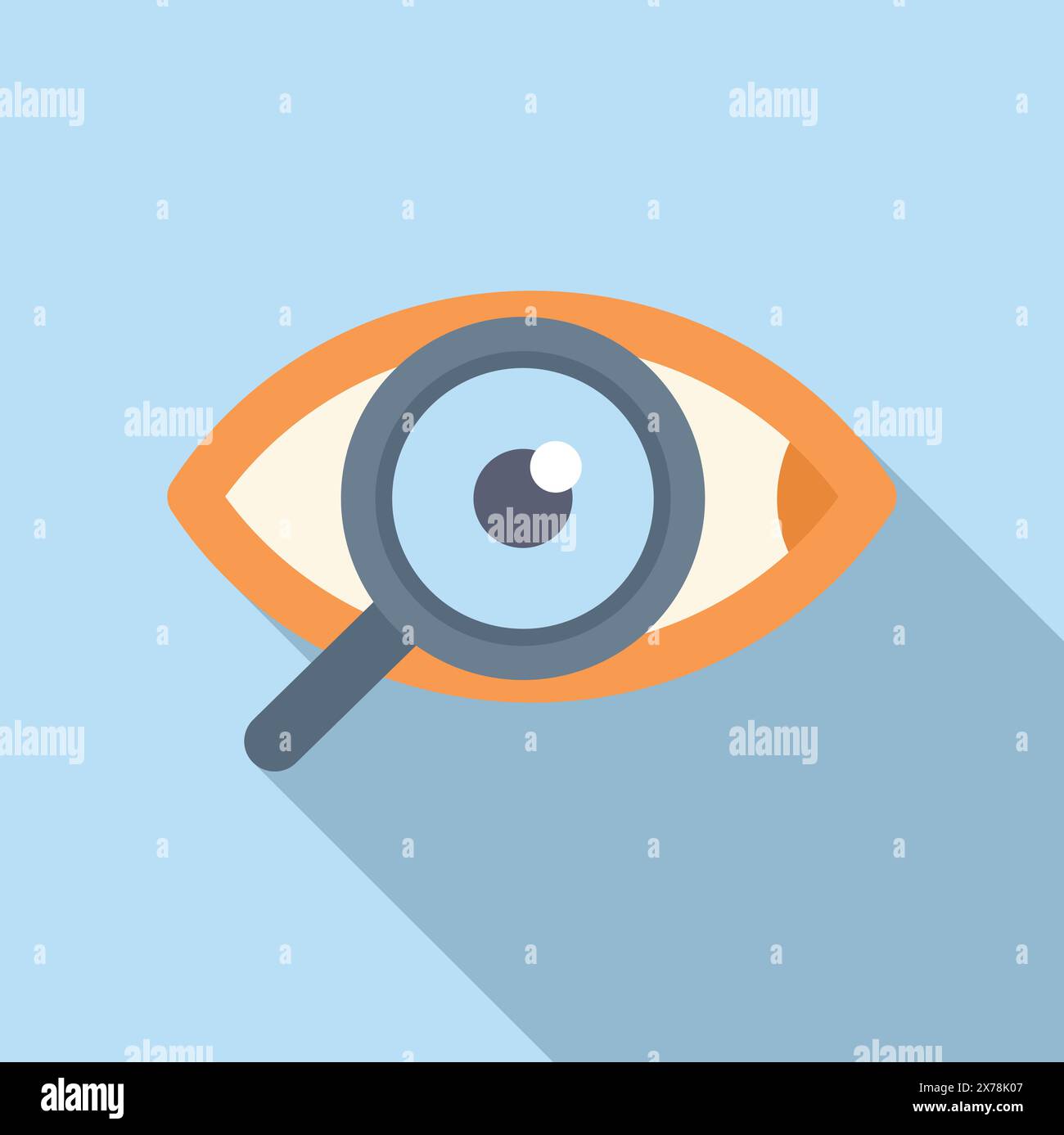 Flat design vector of an eye under a magnifying glass, symbolizing ...