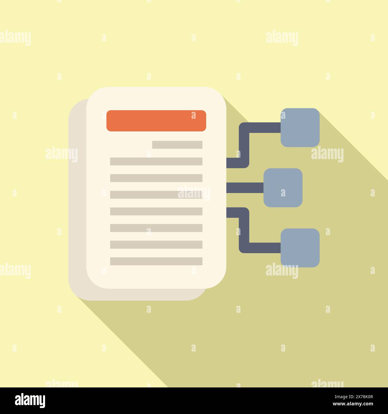 Vector illustration of a flat design document icon with branching steps ...