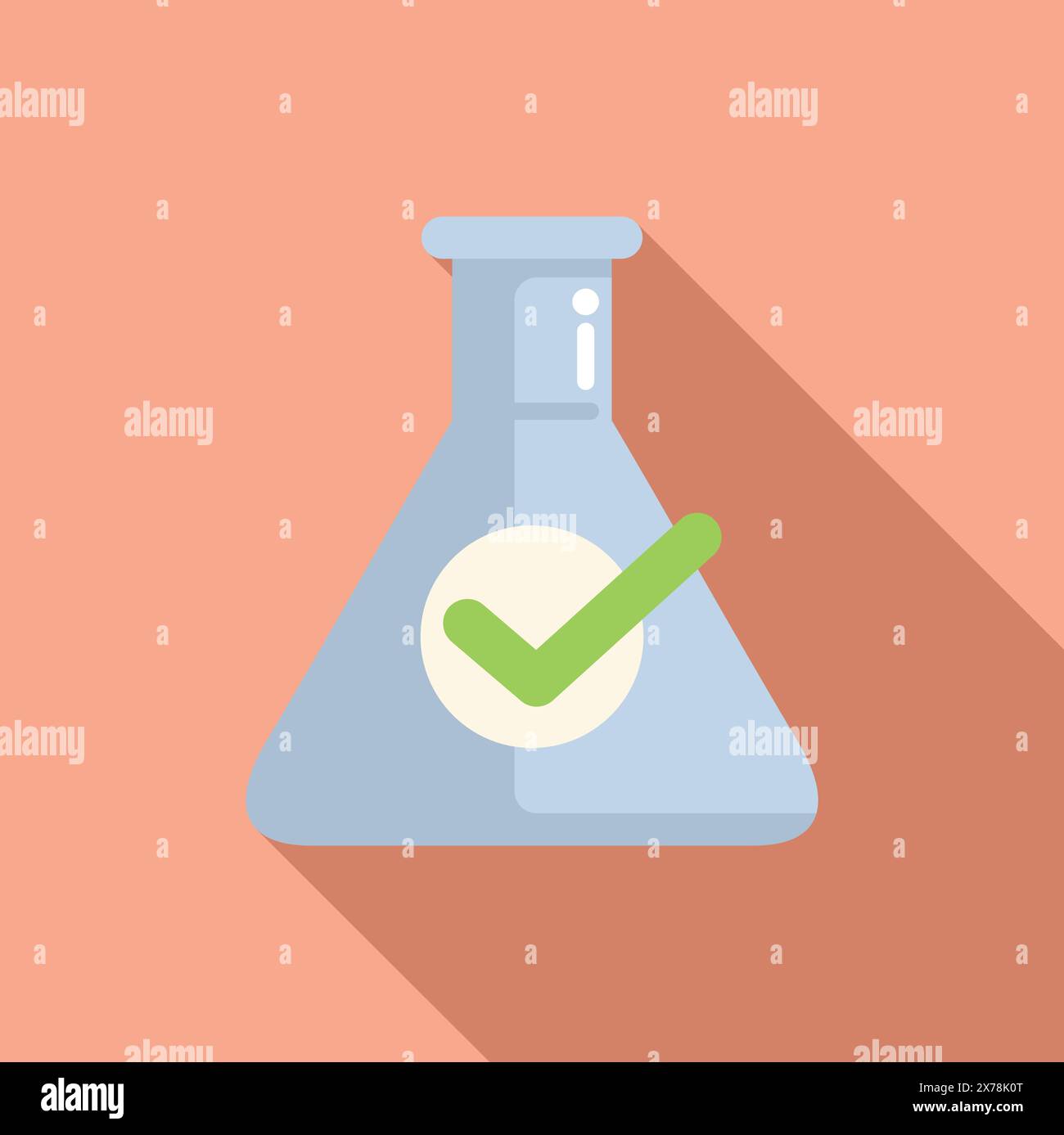 Flat design icon of a flask with a check mark symbolizing successful ...