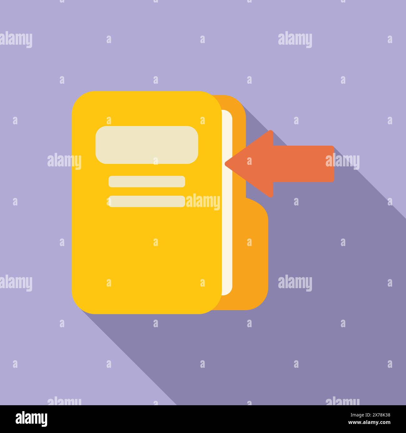 Flat design of a yellow book icon with red arrow indicating insertion ...
