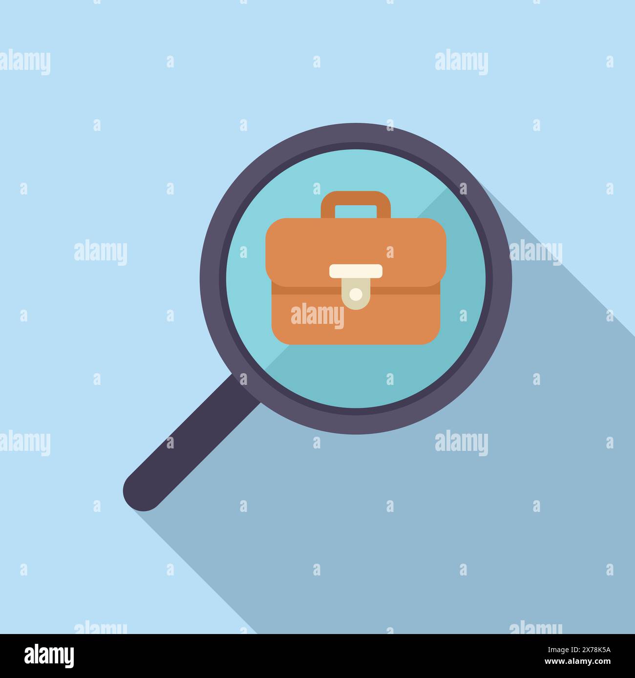 Vector illustration of a magnifying glass focusing on a briefcase ...