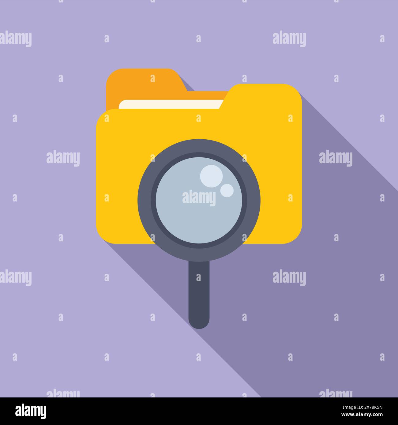 Flat design of a magnifying glass over a folder, symbolizing data ...