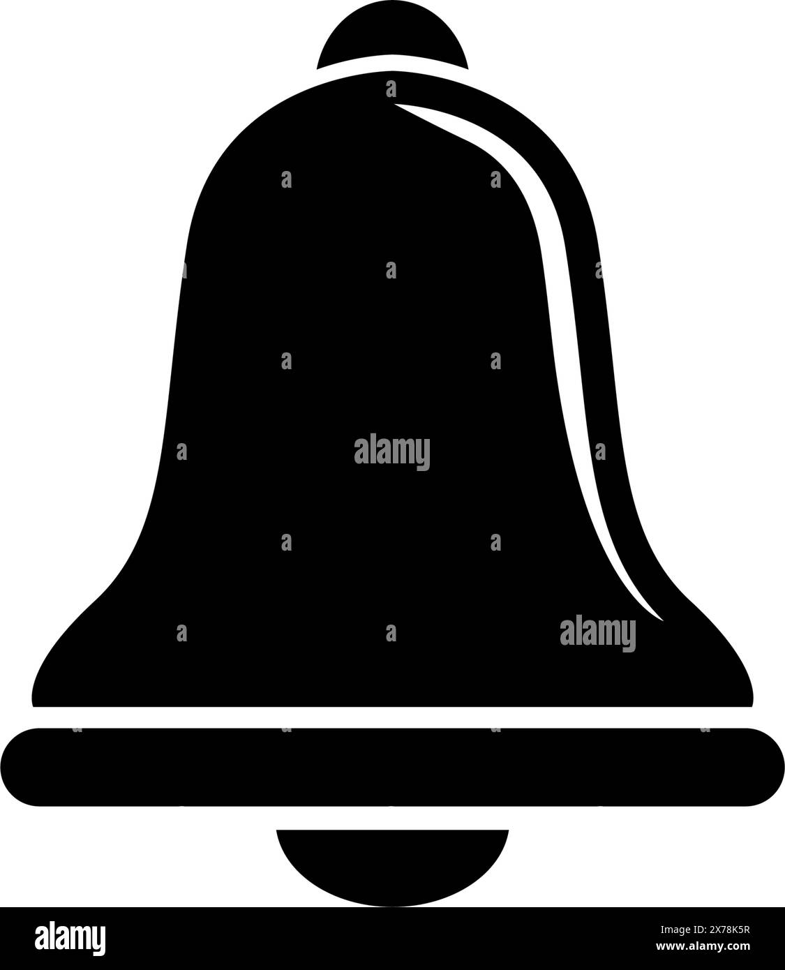 A simple black and white icon depicting a classic bell shape ...