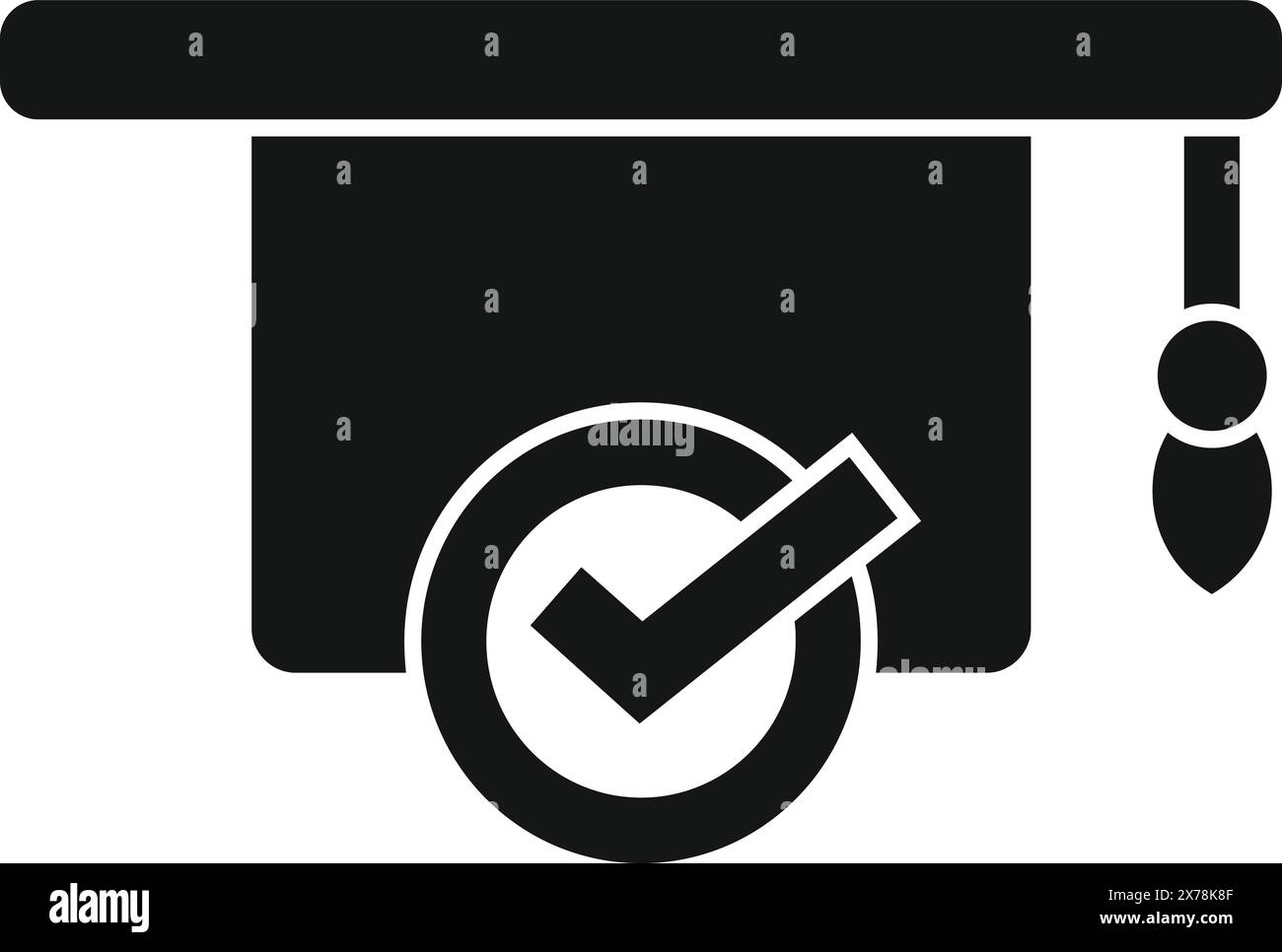Flat design icon featuring a graduation cap with a check mark ...