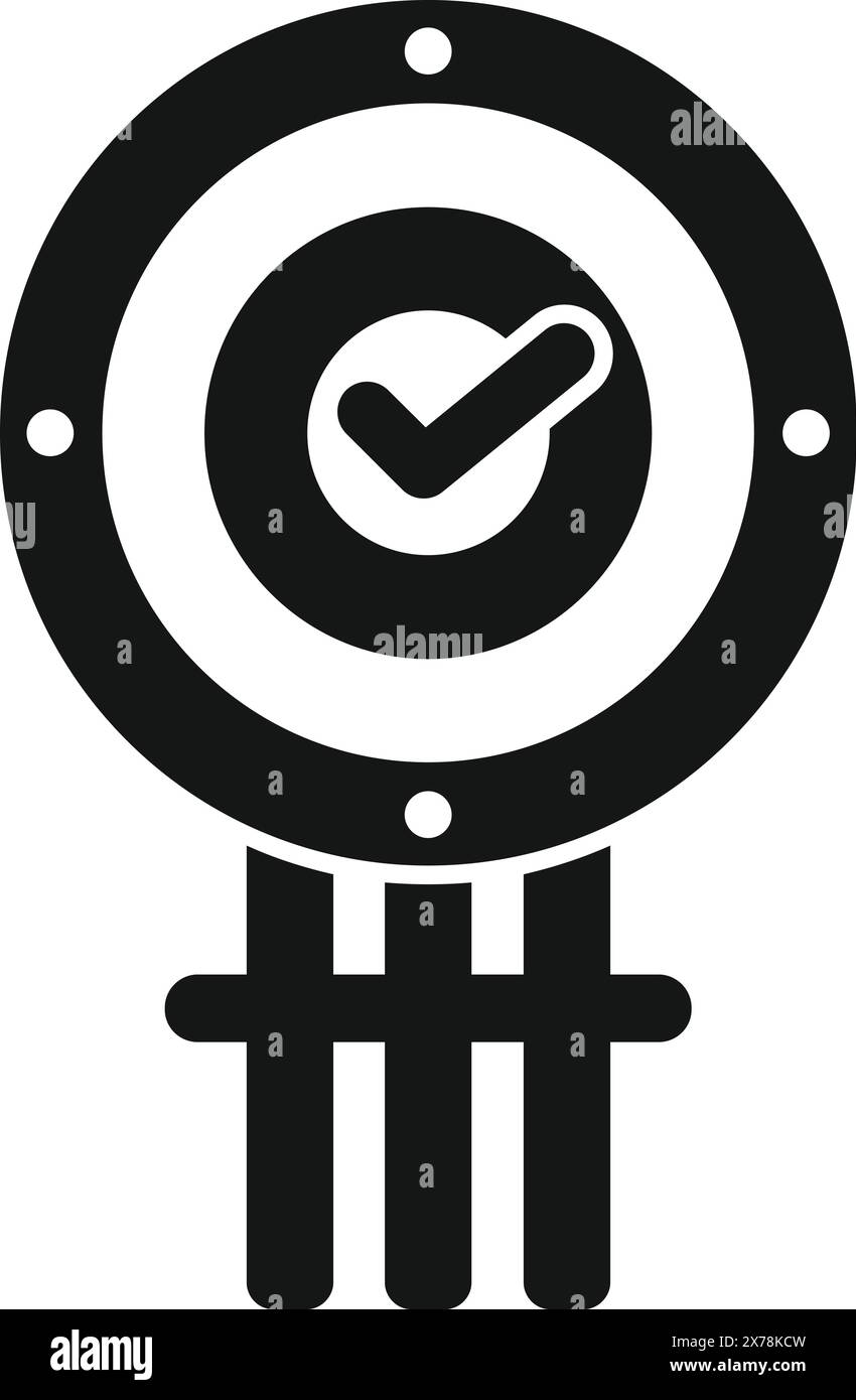 Monochrome vector graphic of a target board with a checkmark in the ...