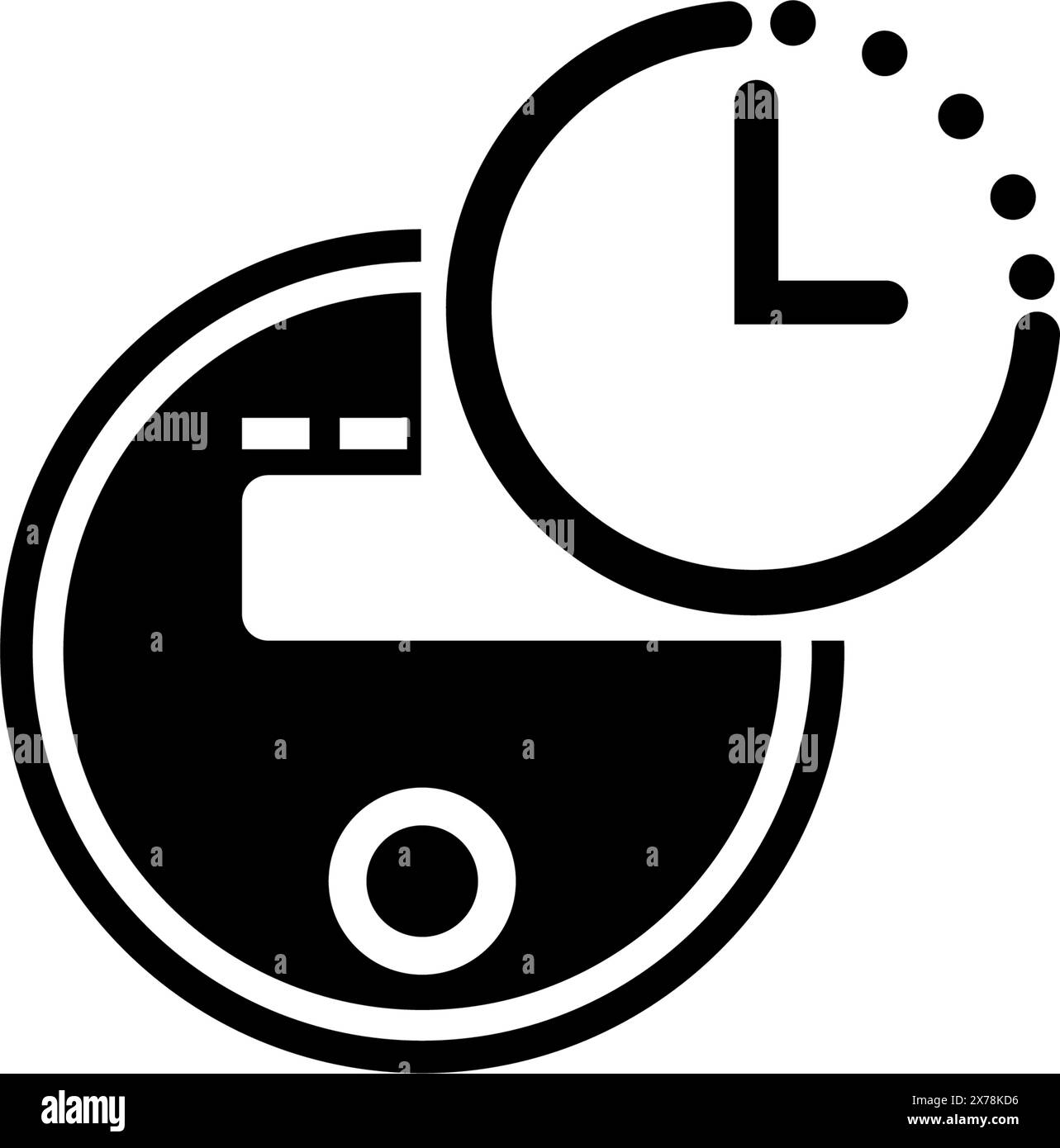 Modern robotic vacuum cleaner icon with a time symbol, isolated on a ...