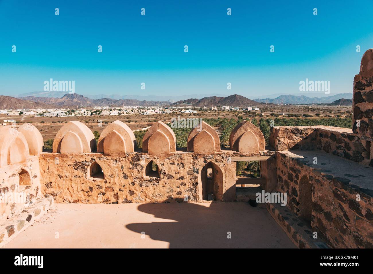a view of the landscape from the roof of Jabreen Castle, Bahla, Oman ...