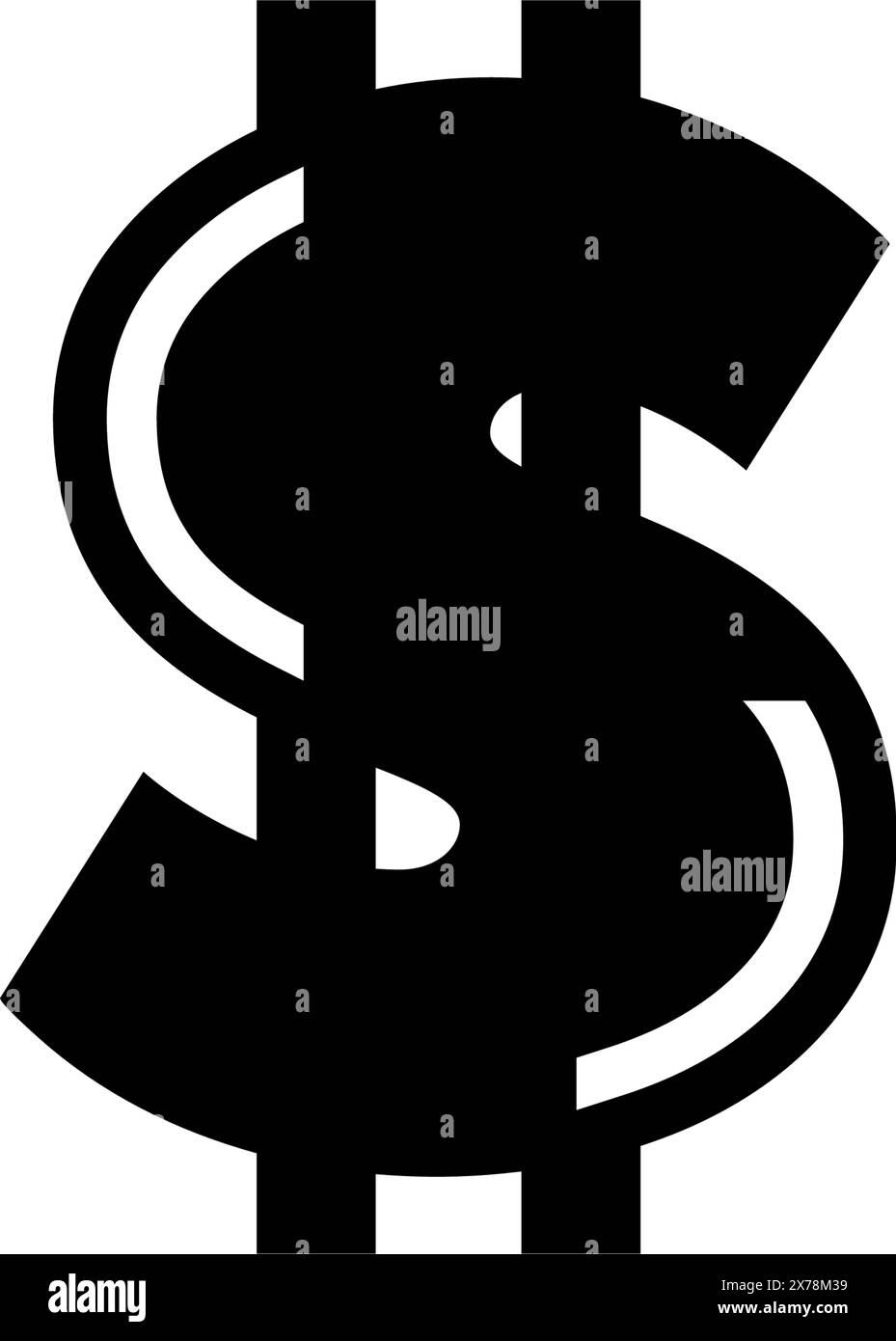 A simple black and white icon depicting a dollar sign, a universal ...