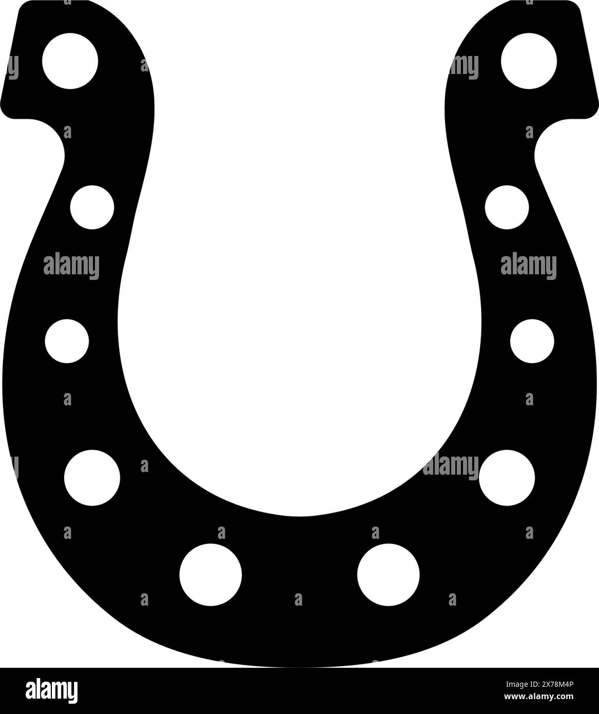 A minimalist black and white icon depicting a stylized horseshoe shape ...