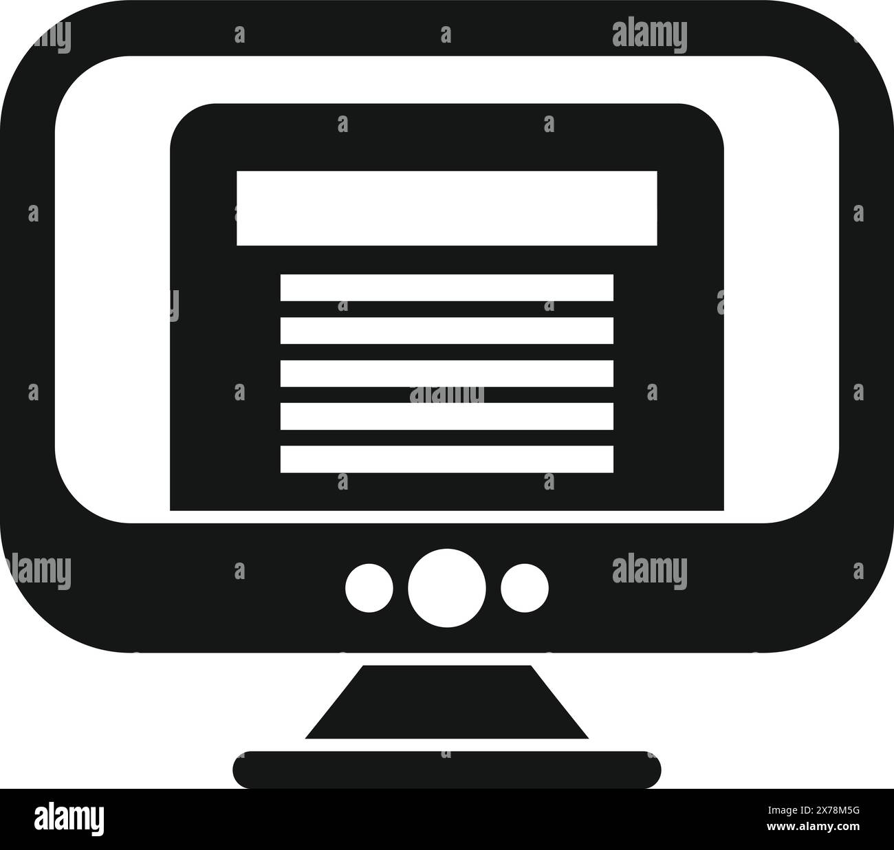 Vintage computer monitor icon in black and white with a classic retro ...