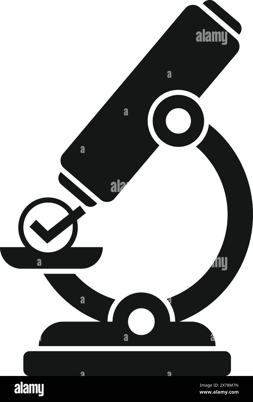 Simple black and white vector icon of a modern microscope, suitable for ...