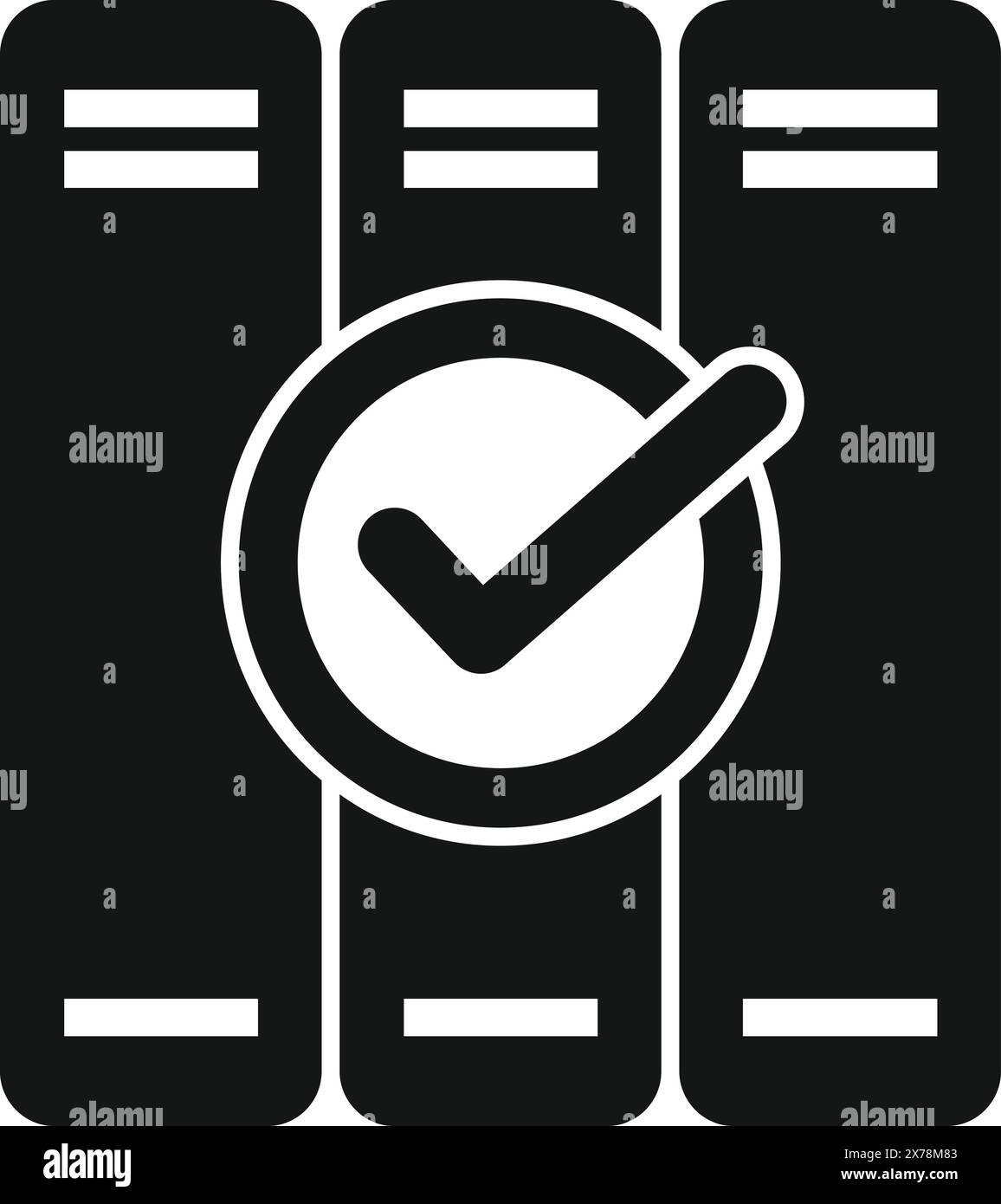 Modern and secure data center checkmark icon for verified and certified network and server ...