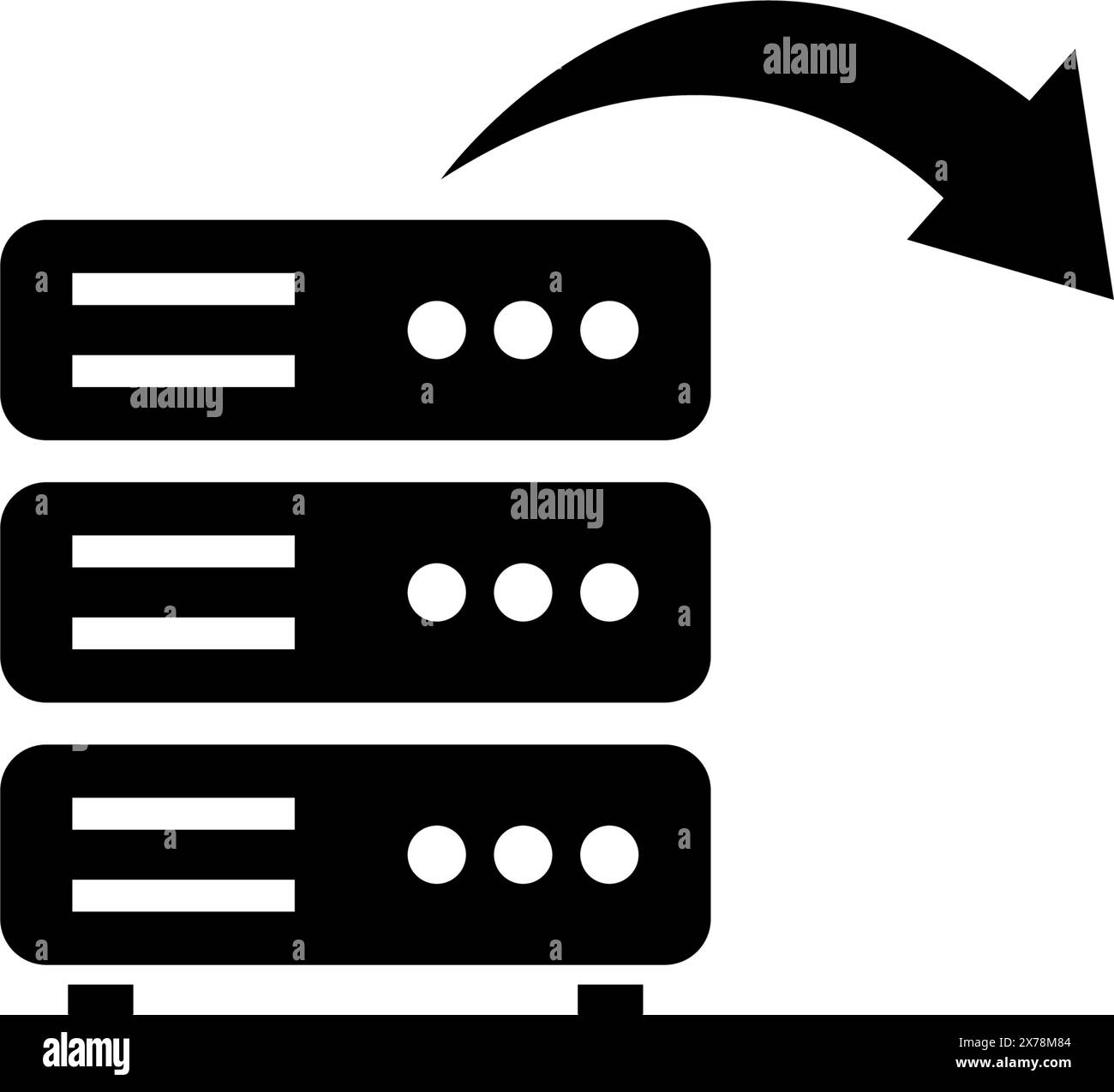 A minimalist black and white icon depicting a set of server racks with ...