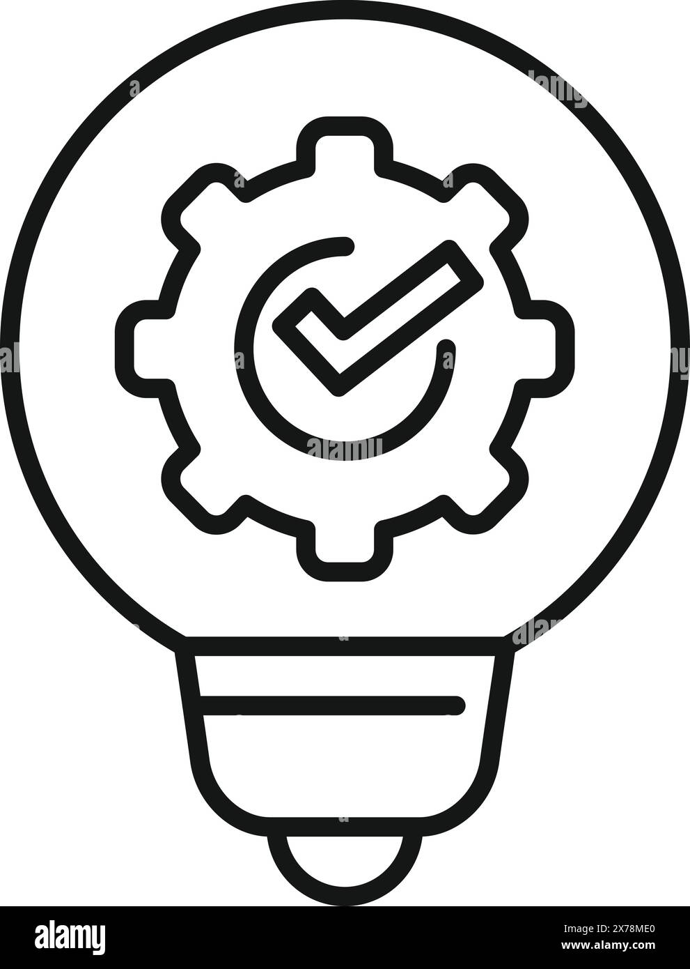 Vector icon of a lightbulb with an integrated gear and a tick ...