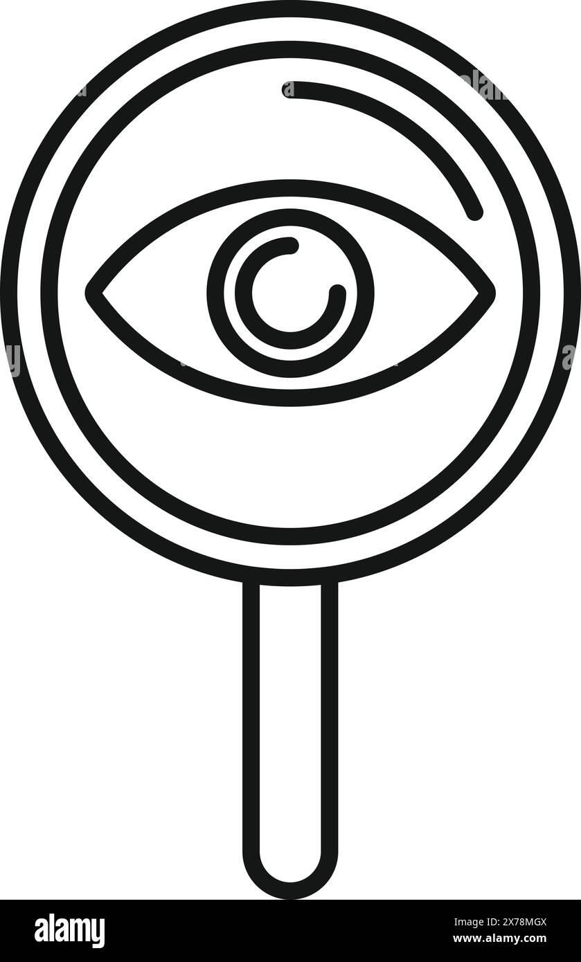 Black and white line art icon featuring an eye within a magnifying ...