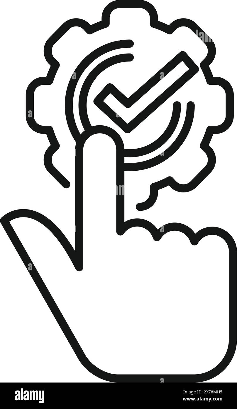 Line art illustration of a finger selecting a confirmation check mark ...