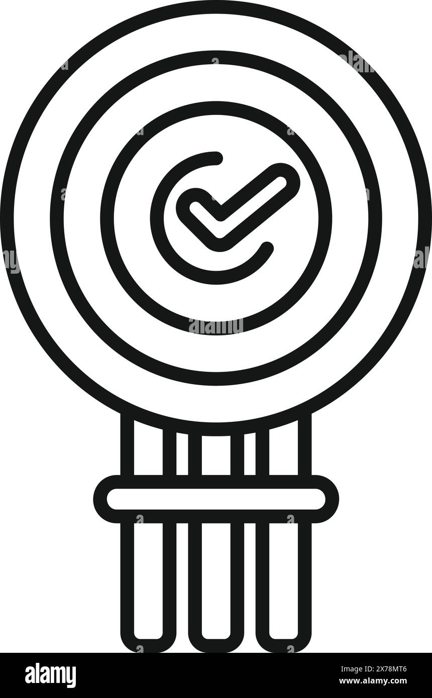 Line art style icon representing goal success with a checkmark at the ...