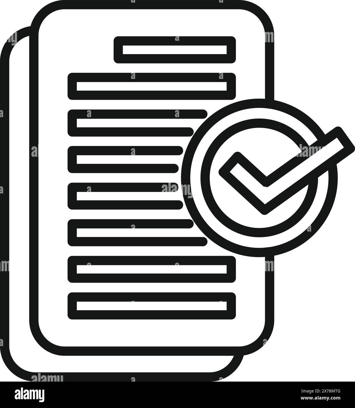 Line art illustration of a document with a check mark, symbolizing ...