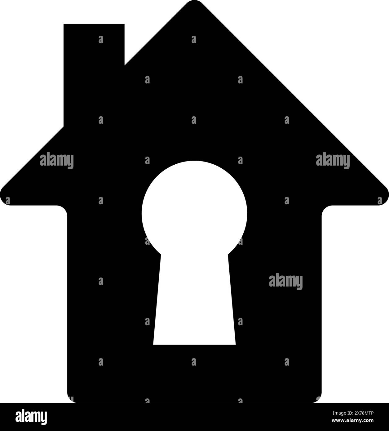 A simple black silhouette of a house with a keyhole shape, representing ...
