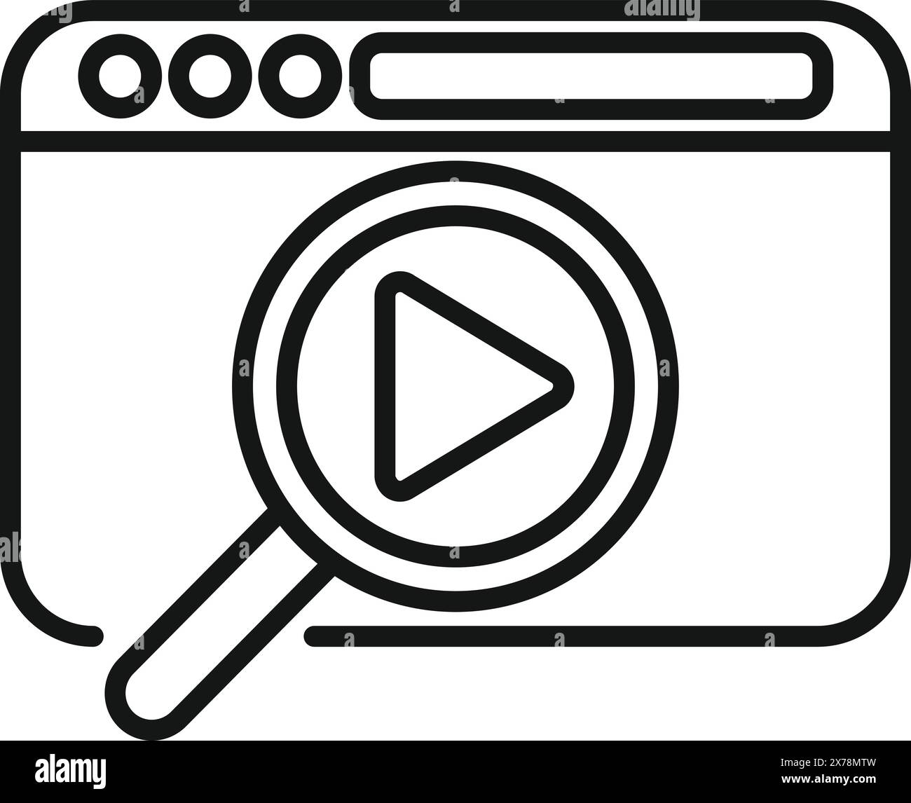 Black and white line art of a magnifying glass on a web browser with a ...