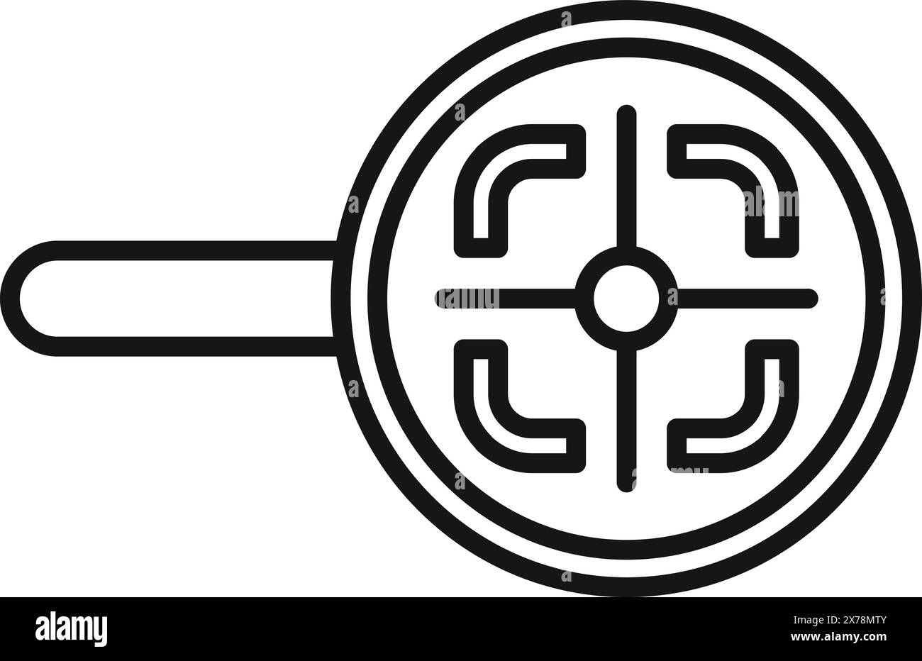 Black and white line art of a handheld metal detector, used for ...